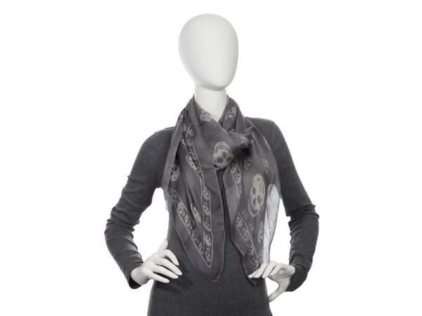 Alexander McQueen Gray Silk Chiffon Skull Scarf - Ann's Fabulous Closeouts