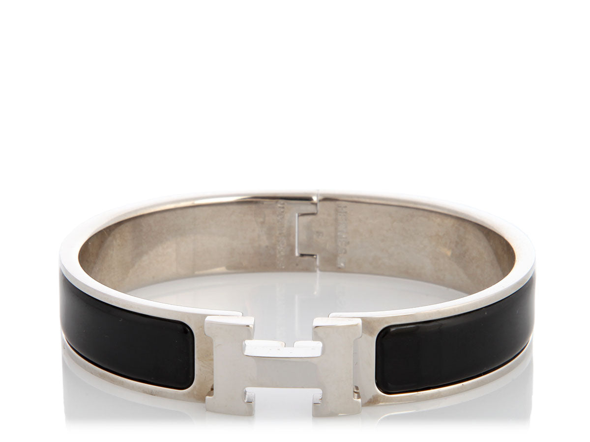 Hermès Narrow Black Enamel Clic-Clac Bracelet - Ann's Fabulous Closeouts