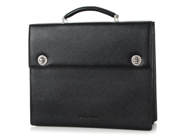 Bulgari Black Triple Gusset Briefcase - Ann's Fabulous Closeouts